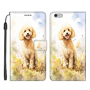 DAFEI Wallet Case for iPhone 6/6s with Poodle Dog-aa43 Pattern PU Leather Flip Folio ID&Credit Cards Pocket Lanyard