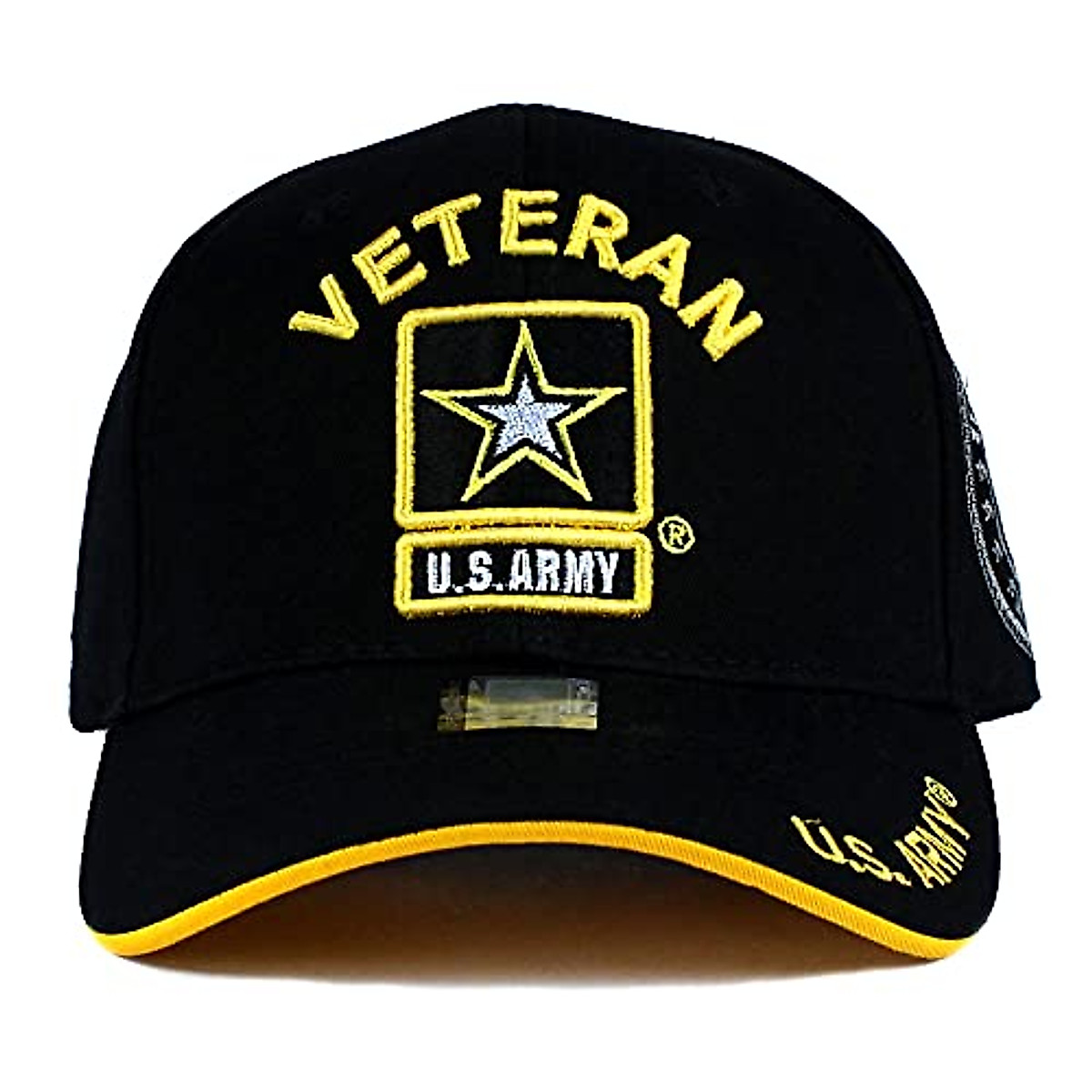 JM WARRIORS US Army Veteran Hat Army Military Official Licensed Adjustable Baseball Cap (Black), One Size
