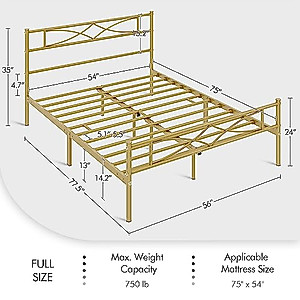 Yaheetech Metal Full Size Bed Frame, Platform Bed Frame, Mattress Foundation with Curved Design Headboard & Footboard, NO Box Spring Needed, Heavy-Duty Support, Easy Assembly, Full,Antique Gold