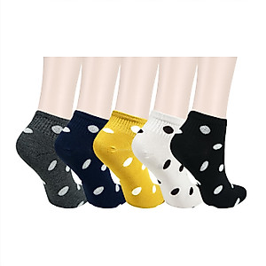 Benefeet Sox Cute Ankle Socks for Women Girls Novelty Polka Dot Patterned Socks Funny Colorful Designed Summer Short Socks Cool Cotton Low Cut Socks Casual Socks 5 Pair