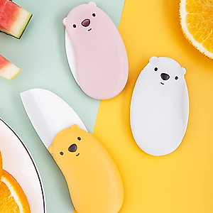 lvoku Mini Fruit Vegetable Ceramic Knife,Little Portable Folding Knives,Fruit Paring Tool,Thanksgiving Day,Christmas Gift,Unique Cute Yellow Bear Gift Ideas for Man Women Mom