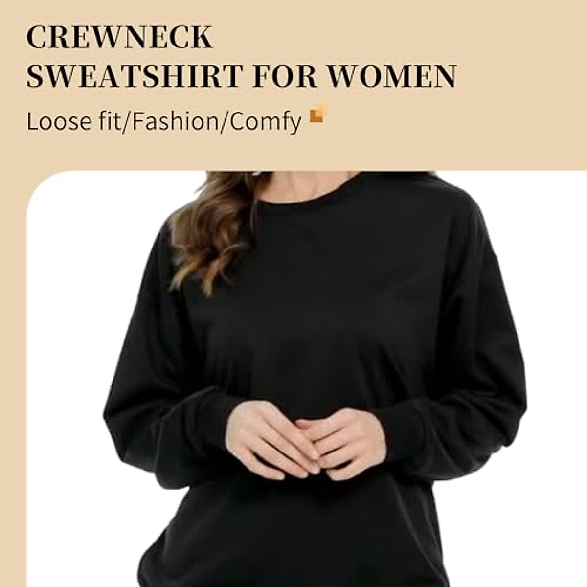 CAMNOW Crewneck Sweatshirt Women Crew Neck Sweatshirts Womens Fashion Oversized Loose Fit No Hood Trendy Sudaderas Para Mujer Black