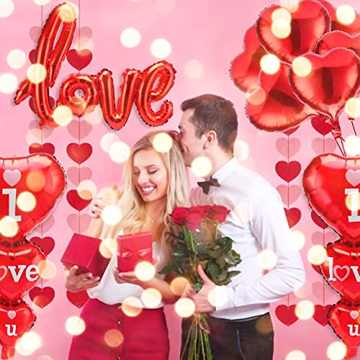 I Love You Balloons and Heart Balloons Kit with 2000 Pcs Dark-Red Silk Rose Petals Wedding Flower Decoration for Valentine Day Party Decorations