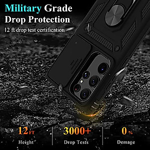 JDHDL for Galaxy S23 Ultra Case with Slide Camera Cover, Built-in Finger Ring Kickstand, Dual Layer Shockproof Protective Phone Case for Samsung Galaxy S23 Ultra 6.8" 2023 Release (Black)