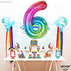 KatchOn, Giant Rainbow Number 6 Balloon - 40 Inch, Rainbow 6 Balloon Number | 6 Balloons for Birthday Girl | Six Balloon Number for 6th Birthday Decorations for Girls | 6th Birthday Balloons for Girls