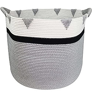 The Modish Store 18" X 18" X 15" Extra Large Premium Cotton Rope Basket Gray White Woven Basket for Blankets Toys Storage Basket with Handles Great for Comforter Cushions Storage Bins