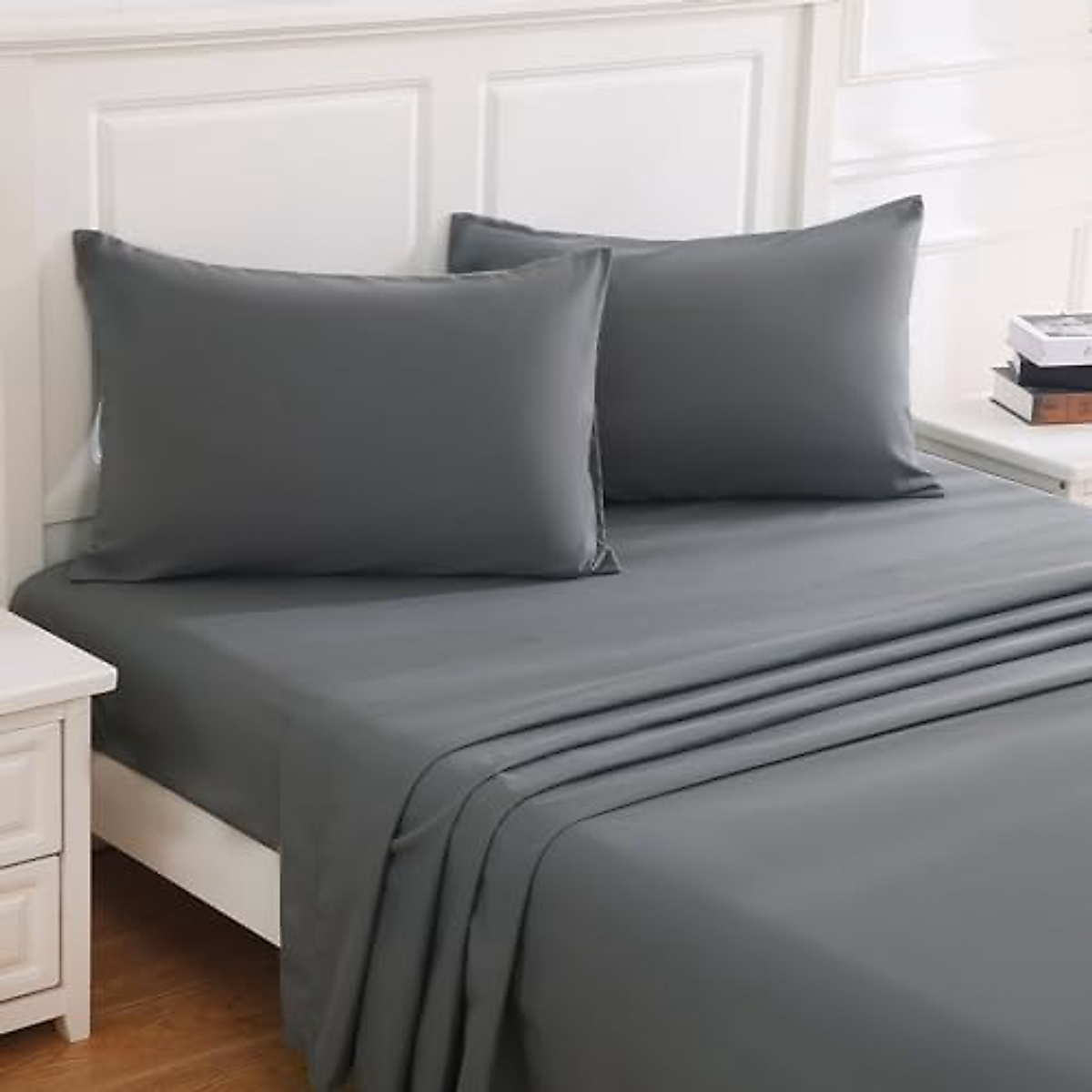 Overket Full Sheet Set Ultra Soft Full Bed Sheets 1800 Series Luxury Cooling Sheets-100% Microfiber-Breathable-Wrinkle Free - Full Size Dark Grey-4PC