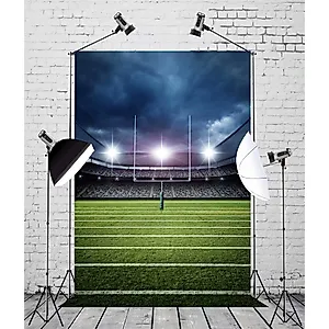 BELECO 5x7ft Fabric Football Backdrop Green Football Stadium Sports Photography Backdrop for Football Theme Baby Shower Birthday Party Decorations Kids Adults Games Photo Background Props