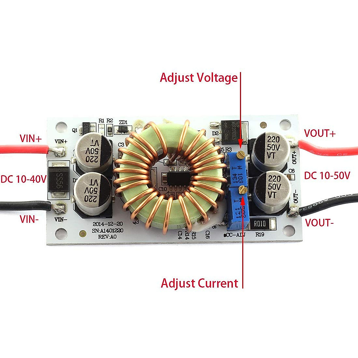 HiLetgo 250W DC-DC Module 10-40V to 10-50V 6A Adjustable Step-Up Power Supply Module 250W DC Booster Constant Voltage Constant Current Power Converter Module