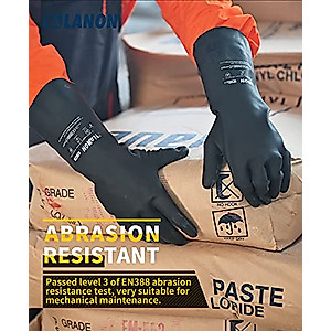 LANON Rubber Chemical Resistant Gloves, Reusable Heavy-duty Safety Work Gloves, Acid & Alkali Protection, Non-Slip, Large