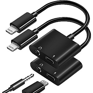[Apple MFi Certified] 2 Pack Headphone Adapter for iPhone, 2 in 1 Lightning to 3.5mm AUX Audio + Charger Splitter Compatible with iPhone 14/13/12/11/XS/XR/iPad, Support Call+Music Control