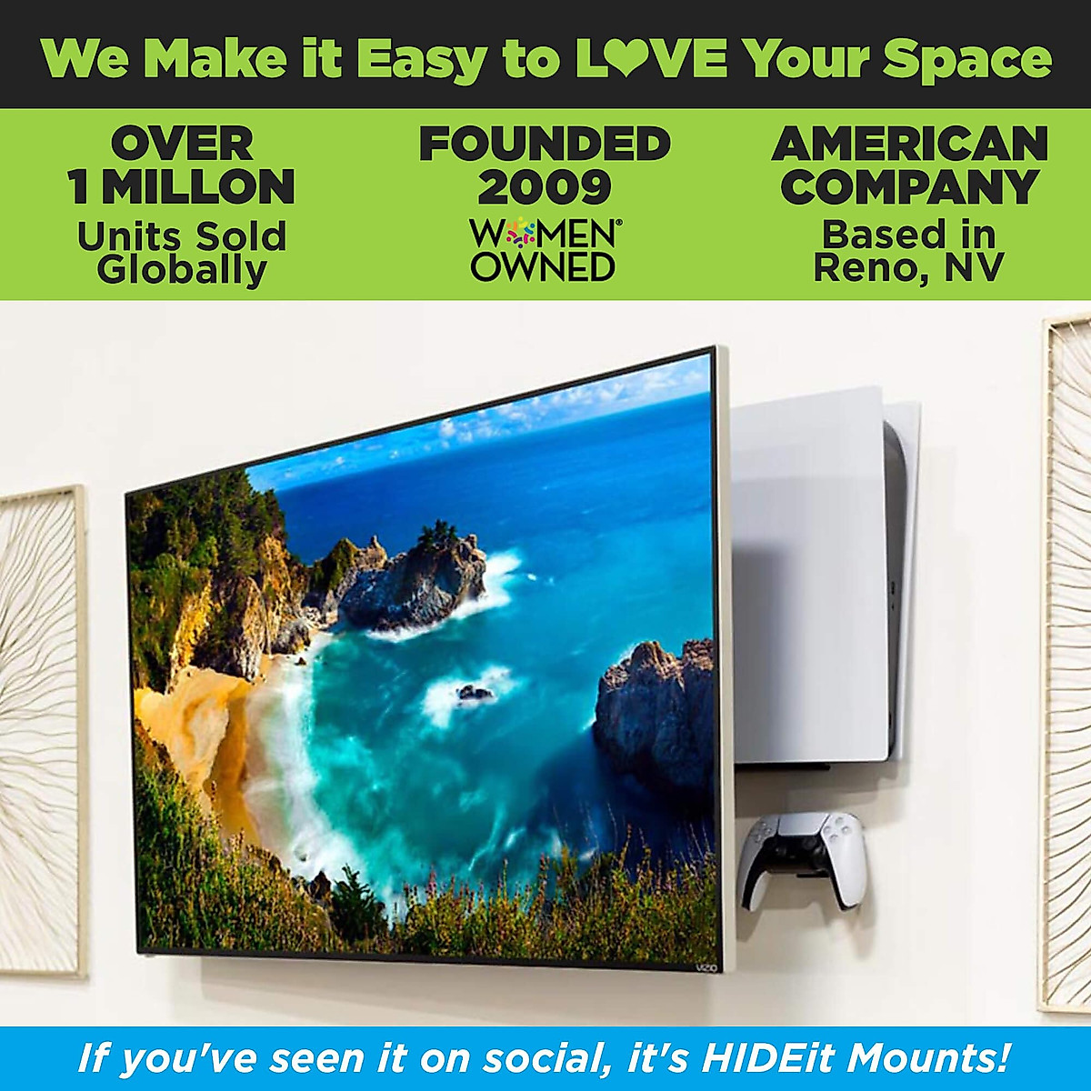 HIDEit Mounts Wall Mount for PS5 - Keeps Your PS5 Cool - Patented Wall Mount for PlayStation 5, American Company - Steel Mount for PS5 (Disc and Digital) - The Original Wall Mount Kit for PS5