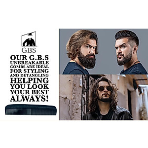 G.B.S (5 Pack) Pocket Comb Black Unbreakable Round Teeth Course Fine Pocket Beard & Mustache Combs for Men's Hair | Sideburns Travel-Friendly Symmetry, Friendly Birthday Gifts