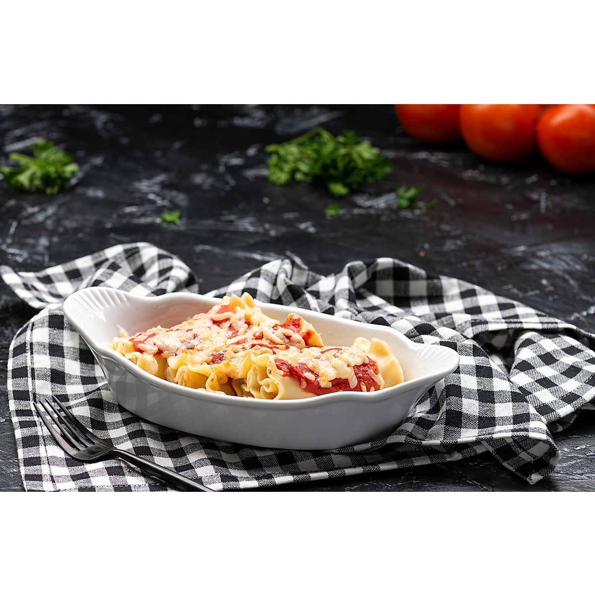 Au Gratin Baking Dishes, Ceramic, Kook, for Casseroles, Lasagna & Cobblers, Individual Serving, Set of 6, Oven, Microwave & Dishwasher Safe Bakeware, oz, White