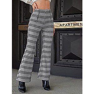 Milumia Women's Elegant Elastic Waist Flare Bootcut Dress Work Pants Long Trousers White and Black Medium
