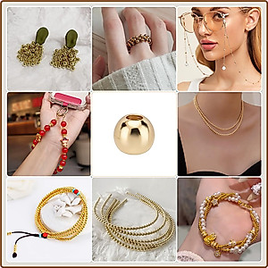 PH PandaHall 300pcs 4mm 14K Gold Plated Brass Beads Long-Lasting Round Smooth Spacer Beads Seamless Loose Ball Beads Gold Metal Beads for Summer Hawaii Stackable Necklace, Bracelet, Earring Making