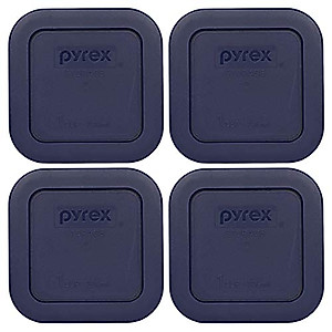 Pyrex 8701-PC 1 Cup Blue Square Plastic Food Storage Lid, Made in USA - 4 Pack