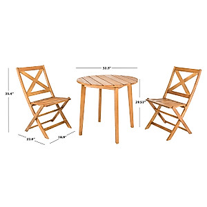 SAFAVIEH Outdoor Collection Bruna Teak 3 Piece Bistro Set