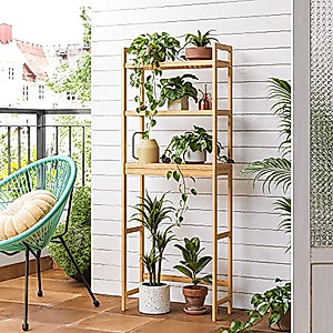 SONGMICS Over The Toilet Storage, 3-Tier Bamboo Over Toilet Bathroom Organizer with Adjustable Shelf, Fit Most Toilets, Space-Saving, Easy Assembly, Natural UBTS001N01