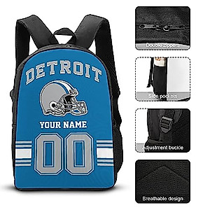 Midkepf Custom Detroit Backpack with Lunch Bag Pencil Case, Personalized Name and Number Backpacks Pencil Box Lunch Bags, Customize 3pcs Set Gifts for Men Women Fans