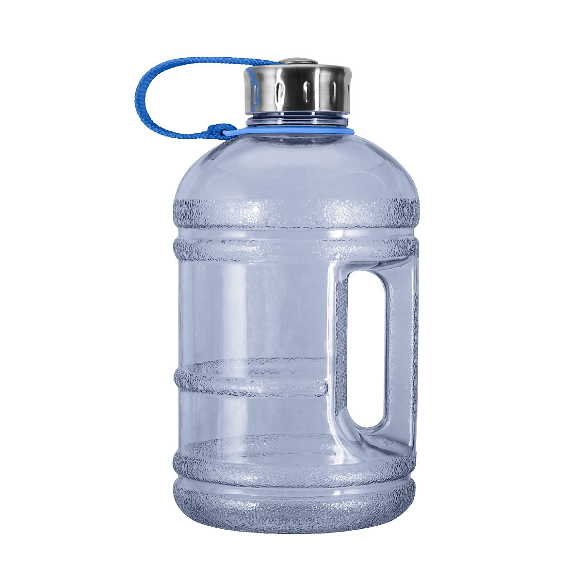 Geo Sports Bottles 1/2 Gallon (64 oz) BPA Free Reusable Leakproof Wide Mouth Sports Water Jug Bottle with Handle and 48mm Stainless Steel Cap (Natural Blue)