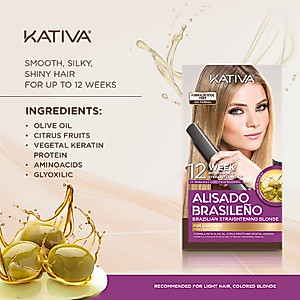 Kativa Brazilian Straightening Blonde Kit, 12 Weeks of Home Use Professional Straightening, with Olive Oil, Citrus Fruits and Keratin, for Straighter, Softer and Shinier Light-Coloured Hair