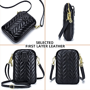 ZZEWINTRAVELER Women's Small Leather Crossbody Cell Phone Bag, Quilted Minimalist Purse Adjustable Strap Shoulder Bag, Dark Green