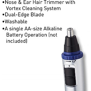Panasonic ER-GN30-K Nose, Ear n Facial Hair Trimmer Wet/Dry with Vortex Cleaning System, Black