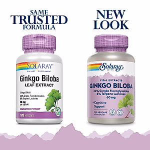 Solaray Guaranteed Potency Ginkgo Biloba Leaf Extract, Veg Cap (Btl-Plastic) 60mg | 120ct