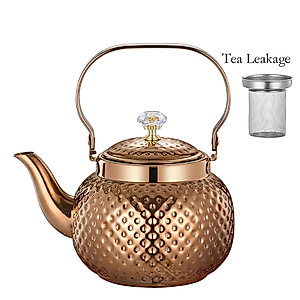 1.3 Quart (1.2 L) Tea Kettle with Tea Leakage, Thick Food Grade Stainless Steel Teakettle is Best for Boiling Water, Brewing Tea, and Making Coffee (Rose Gold)