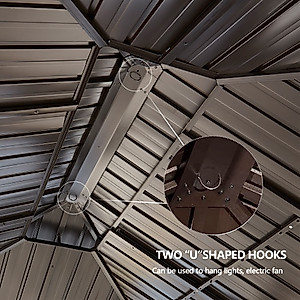 Ulax Furniture 12' x 16' Outdoor Gazebo Patio Permanent Hardtop Pergola with Aluminum Frame Galvanized Steel Double Roof Mosquito Net and Privacy Curtain