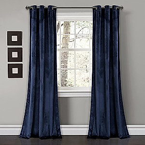 Lush Decor Prima Velvet Curtains Color Block Light Filtering Window Set for Living, Dining, Bedroom, 95 in L Panel Pair, Navy