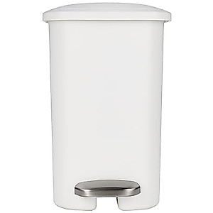 Amazon Basics Compact Bathroom Plastic Rectangular Trash Can with Steel Pedal Step, White, 6 Liters