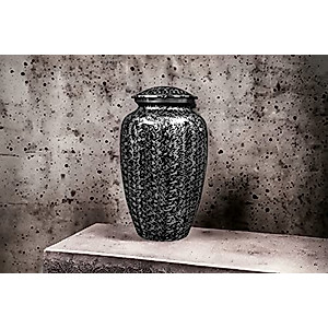 Cremation Urn for Ashes - Adult Funeral Urn Handcrafted - Affordable Urn for Ashes - Large Funeral Memorial with Elegant Finish for Cemetery Burial - Black/Silver