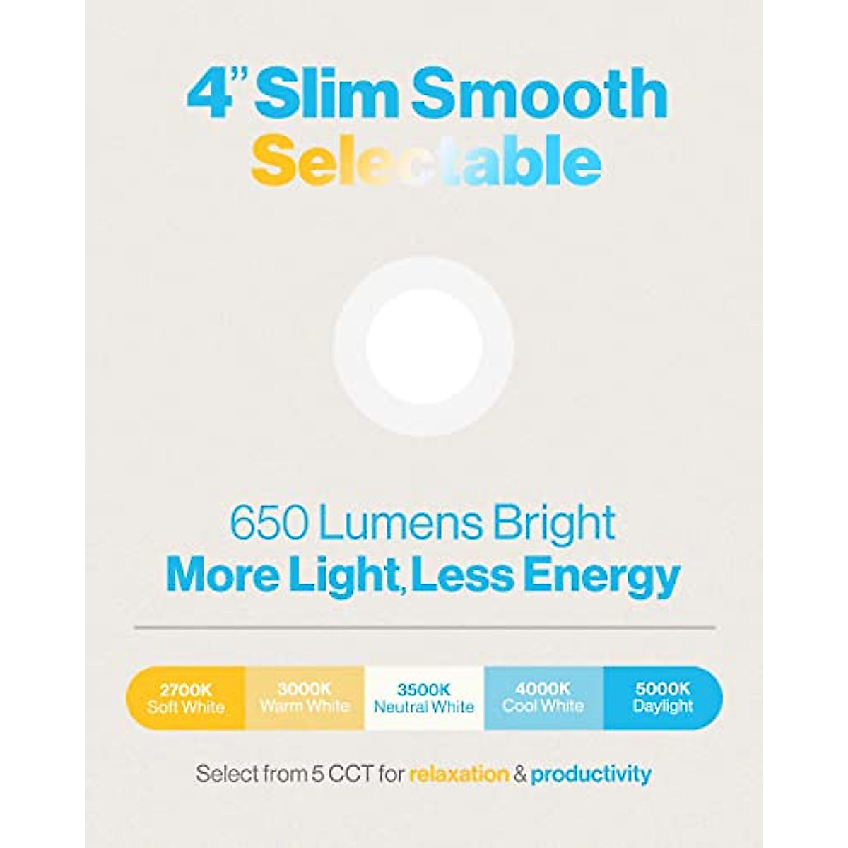 Sunco 6 Pack 4 Inch Slim LED Recessed Ceiling Lights, Selectable CCT 2700K/3000K/3500K/4000K/5000K, Dimmable, 10W, Canless with Junction Box - Energy Star ETL T24