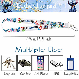 EMISOO Merchandise Stuff Gift Set, Stitch Anime Drawstring Bag, Keychain, Keychain Lanyard, Purse, Bracelets, Sticker, Button Pins (Black A)