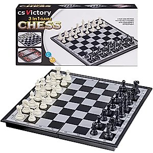 CSVICTORY Classic Chess Set 11.8" x 11.8"- Magnetic Chess Pieces with Folding Magnetic Chess Board, Staunton Chess Pieces & Storage Box, Magnetic Chess Set, 3-in-1 Board Game Set