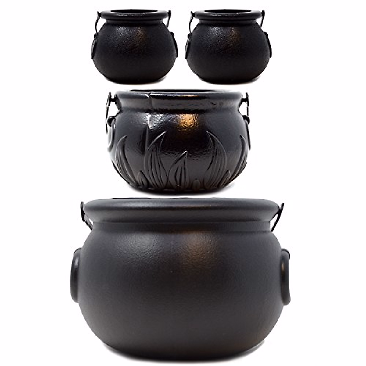 JOYIN Black Cauldron with Handle 8" for St. Patrick's Day Party Favors Decorations, Halloween Parties Candy Bucket, Candy Kettle and Pot of Gold Cauldron (Pack of 4)