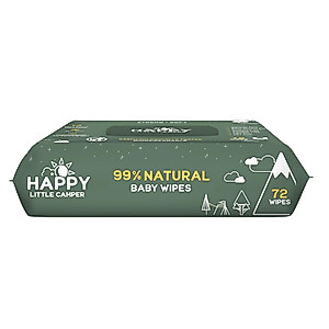 Happy Little Camper Natural Baby Wipes Unscented - Hypoallergenic & Chlorine-Free Wet Wipes with Aloe Vera, Chamomile and Pomegranate Extract - Gentle on Sensitive Skin - 72 Count