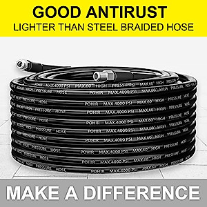 POHIR Sewer Jetter Kit for Pressure Washer 50 ft, Hydro Drain Jetter Cleaner Hose with 1/4 Female NPT, Button Nose, Rotating Sewer Jet Nozzle and Pressure Washer Adapter, 4000 PSI Drain Cleaner Hose