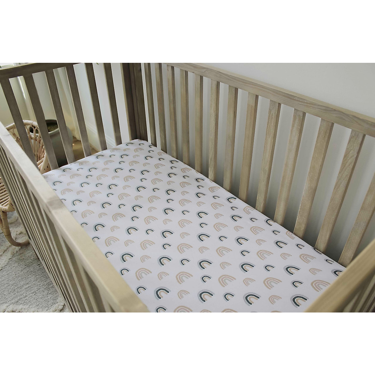 NODNAL CO. 3 Fitted Crib Sheets Rainbow & Solid Colors Set - 100% Oeko-TEX Cotton for Baby Girl/Boy Nursery Bedding - Boho Gender Neutral Watercolor Beige/Tan Set Toddler Mattress 28”x52”x9” Sheet