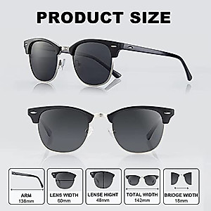AOMASTE Sunglasses Men/Mens Polarized Sunglasses for Men Women,Classic Semi-Rimless Sun Glasses for Driving Fishing 100% UV400 Protection, A-black+black Sliver
