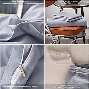 Janlive Washed Cotton Duvet Cover Twin Ultra Soft 100% Cotton Solid Color Light Blue Duvet Cover Set with Zipper Closure -2 Pieces Light Blue Twin