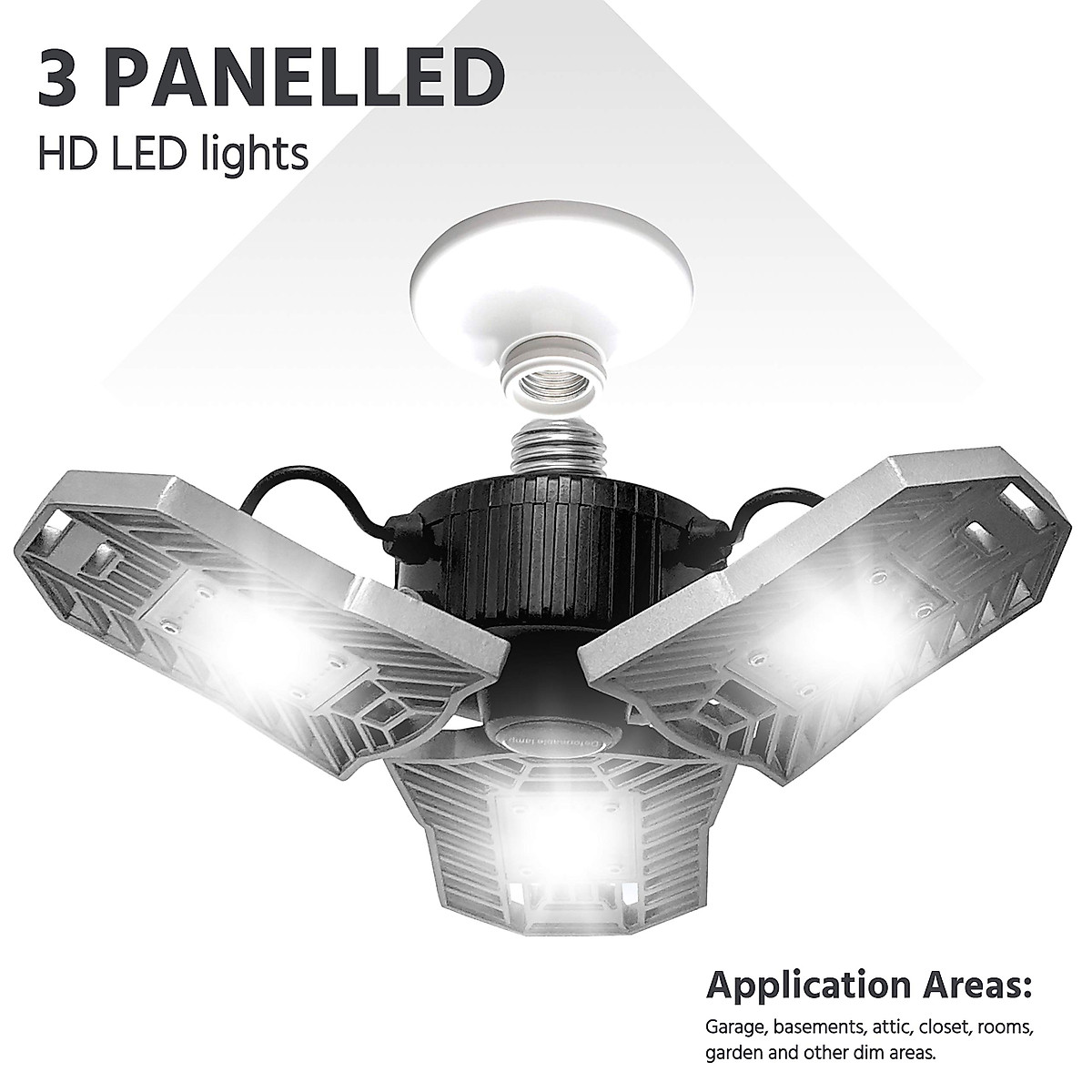 Triburst Deluxe by Bell+Howell, ASON TV 5500 Lumens/6500 Kelvin Indoor Lights, Ultra Bright Lighting with 144 LED Bulb, Multi-Directional Triple Panel Bedroom, Garage, Ceiling Light