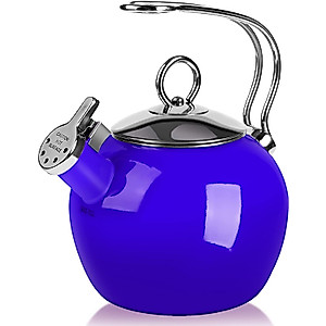 AIDEA Tea Kettle, 1.7 Quart Whistling Enamel Stainless Steel Teakettle Tea Pot for Stovetop (Cobalt)