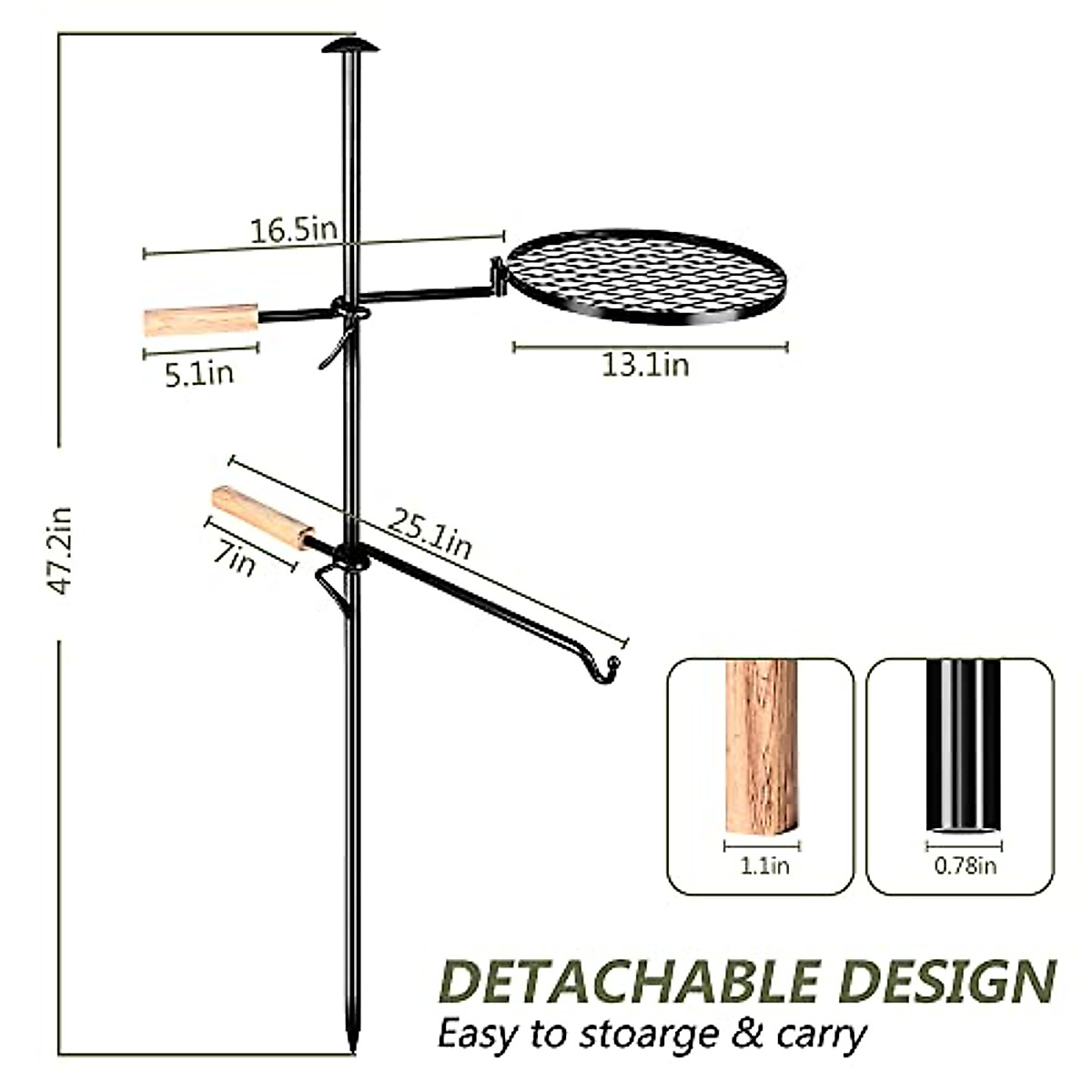 Adjustable Outdoor Campfire Grill Stand Portable Camping Kitchen Table,Swivel Campfire Grill, Heavy Duty BBQ，Fire Pit Grill，Over Fire Camping Grill for Outdoor Barbecue Over Open Fire