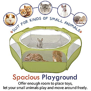 Pawaboo Small Animals Playpen, Waterproof Small Pet Cage Tent with Zippered Cover, Portable Outdoor Yard Fence with 3 Metal Rod for Kitten/Puppy/Guinea Pig/Rabbits/Hamster/Chinchillas, Green