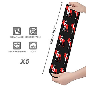 aifaqukuanga Canadian Flag Moose Silhouette 5-Pack Men And Women Casual Long Socks Breathable Athletic Running Socks