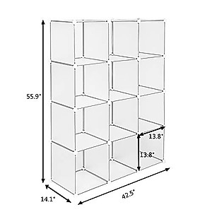Guangshuohui 12-Cube Book Shelf,Cube Storage Shelves Closet Organizer Shelf Cubes Organizer Bookcase(42.1 x 14.2 x 55.9) / (107 x 36 x 142) cm (L x W x H) (White)