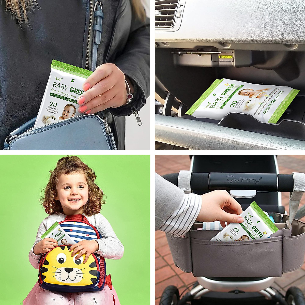 Baby Green Wipes Unscented compostable Organic Biodegradable – Travel Pack (12 Packs of 20) 240 for Sensitive Skin